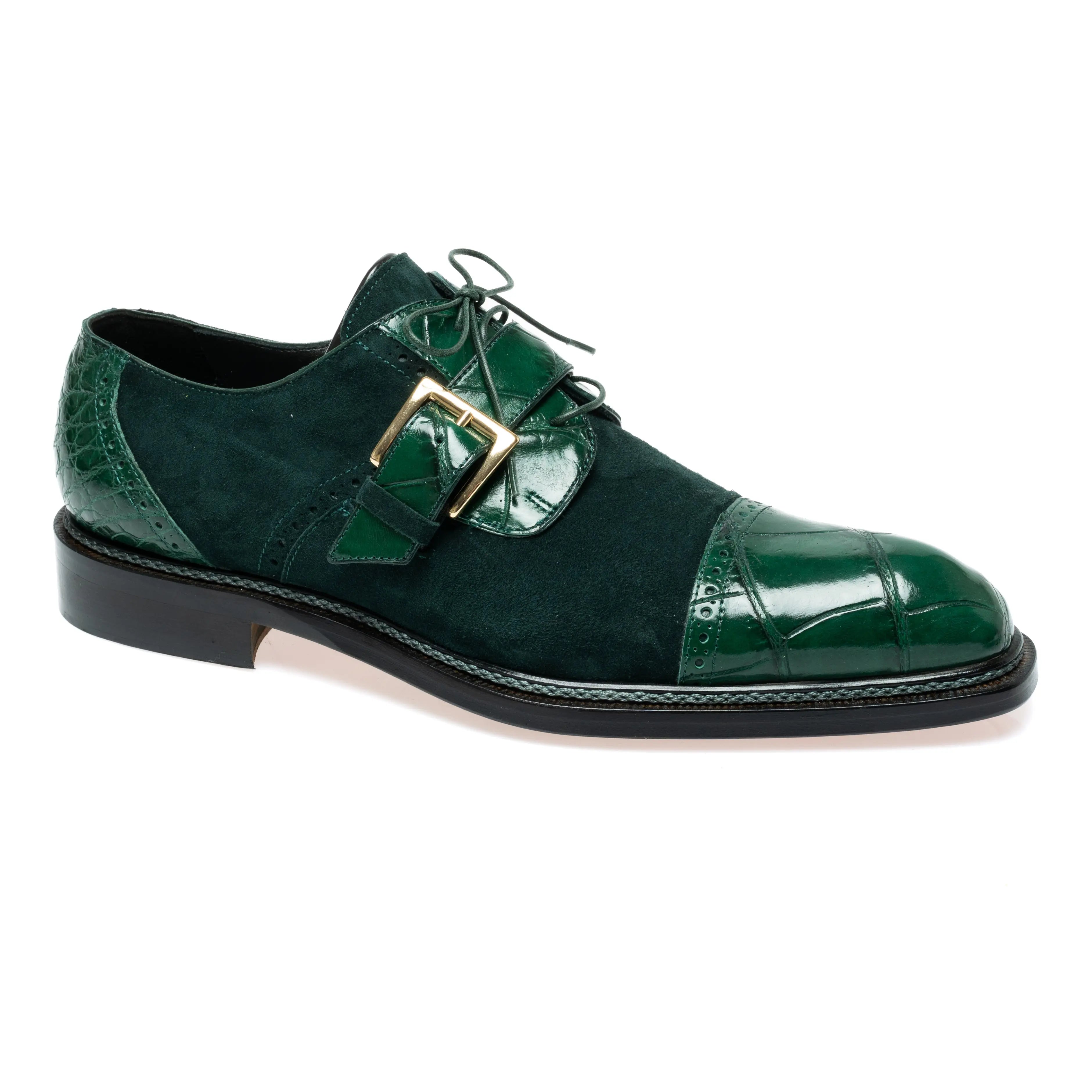 Mauri 1087/4 Hunter Green Genuine Alligator/Suede Monk Strap Shoes ...