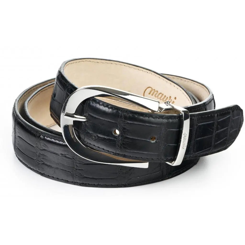 Mauri Black Genuine Hornback/Baby Crocodile Belt - Suit Essence