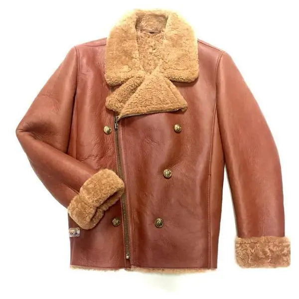 Jakewood 900 Cognac Genuine Sheepskin Sherpa Motorcycle Jacket - Suit